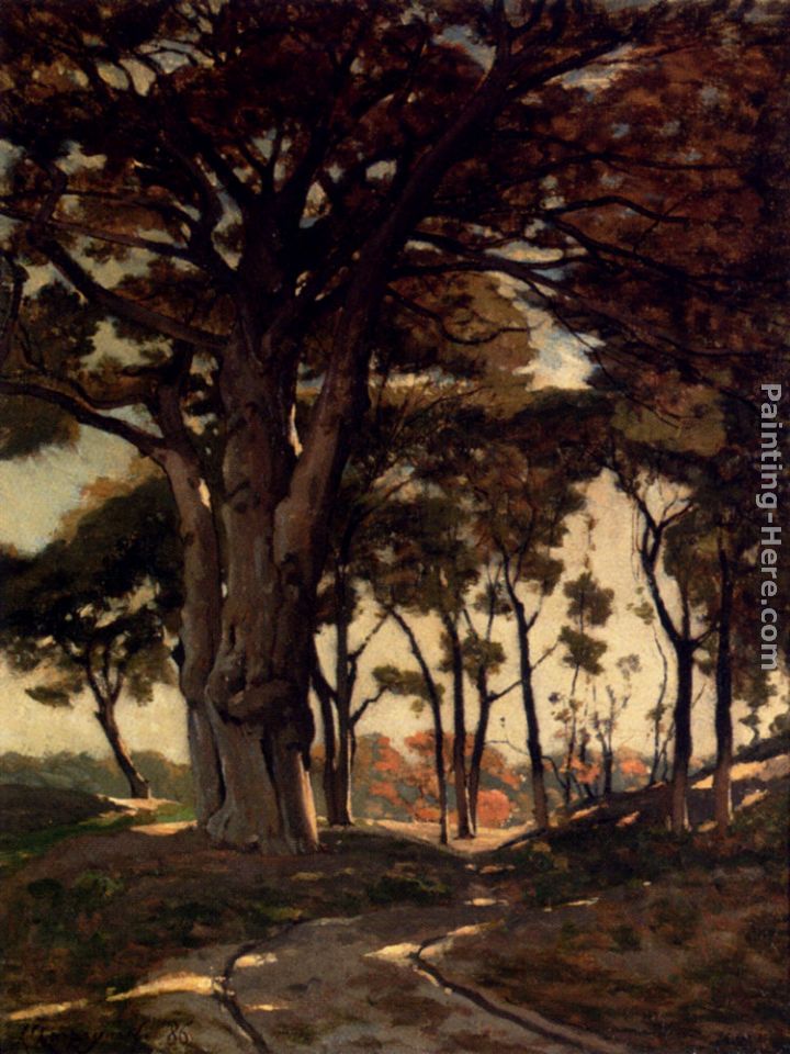 Henri-Joseph Harpignies Wooded Landscape With A Cart Path painting ...