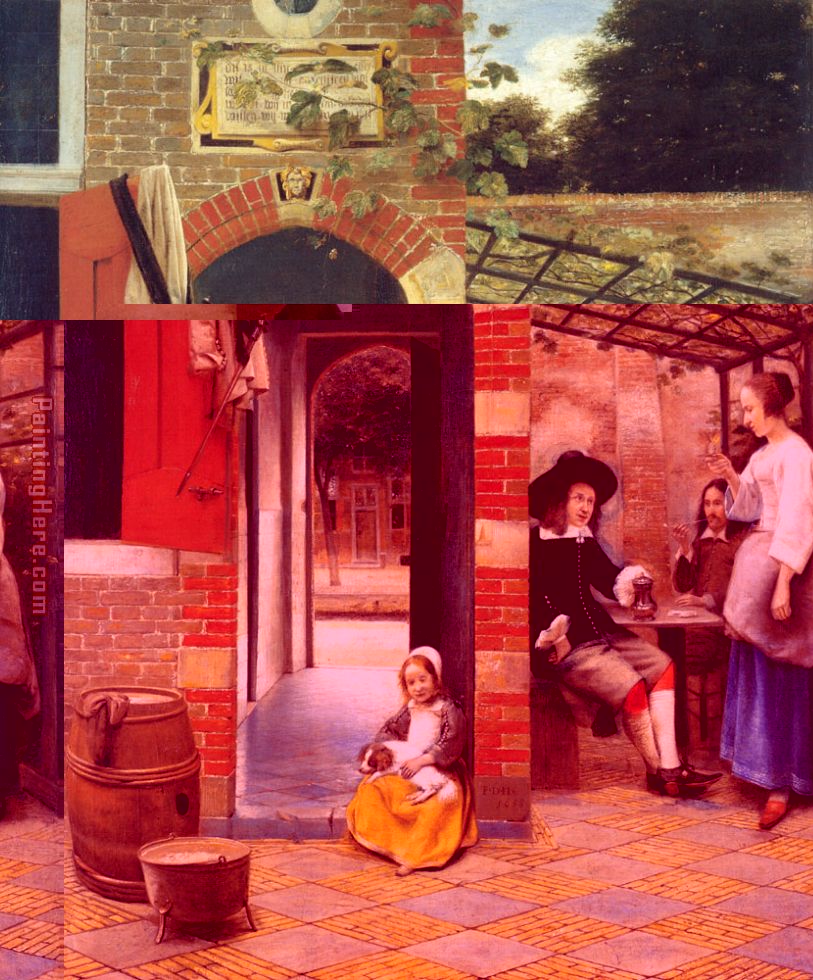 Pieter de Hooch Figures Drinking in a Courtyard painting anysize 50% ...